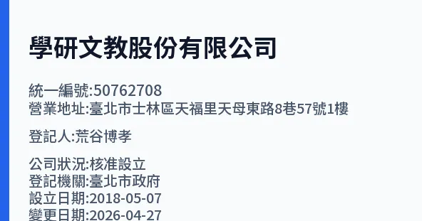 學研文教股份有限公司的照片-統編 50762708(臺北市) 公司登記資料與營業項目詳細圖表