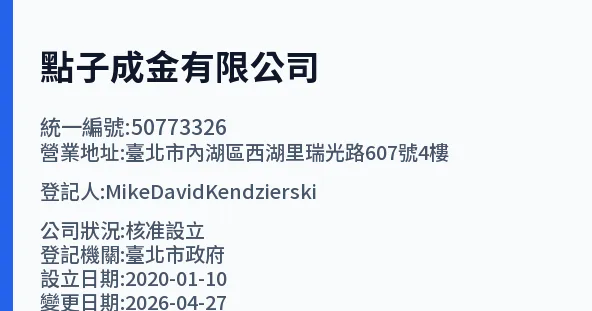 點子成金有限公司的照片-統編 50773326(臺北市) 公司登記資料與營業項目詳細圖表