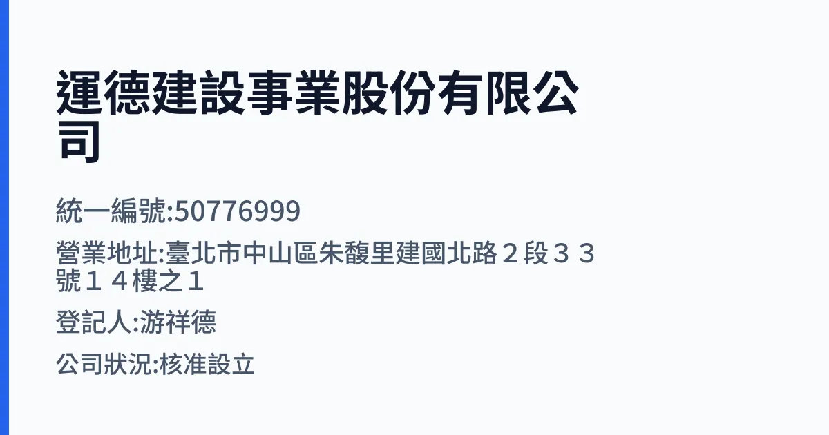 運德建設事業股份有限公司 - 統編 50776999(臺北市) 公司登記資料與營業項目詳細圖表