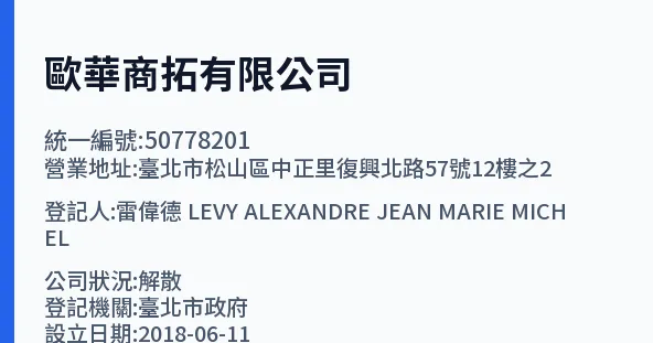 歐華商拓有限公司的照片-統編 50778201(臺北市) 公司登記資料與營業項目詳細圖表