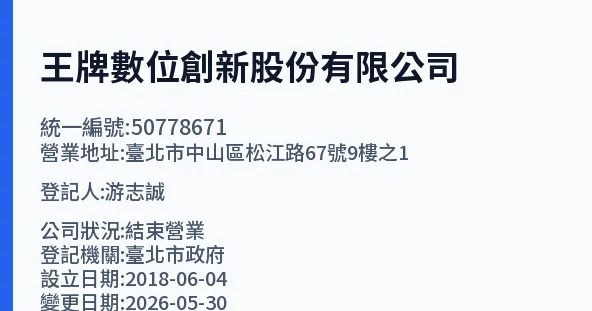 王牌數位創新股份有限公司的照片-統編 50778671(臺北市) 公司登記資料與營業項目詳細圖表