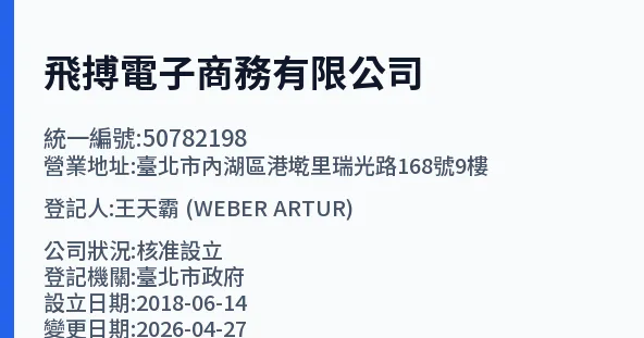 飛搏電子商務有限公司的照片-統編 50782198(臺北市) 公司登記資料與營業項目詳細圖表