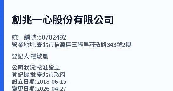 創兆一心股份有限公司的照片-統編 50782492(臺北市) 公司登記資料與營業項目詳細圖表