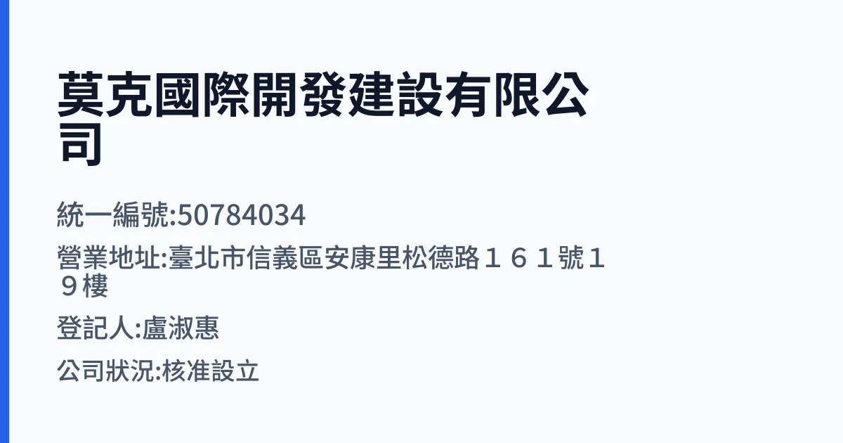 莫克國際開發建設有限公司 - 統編 50784034(臺北市) 公司登記資料與營業項目詳細圖表
