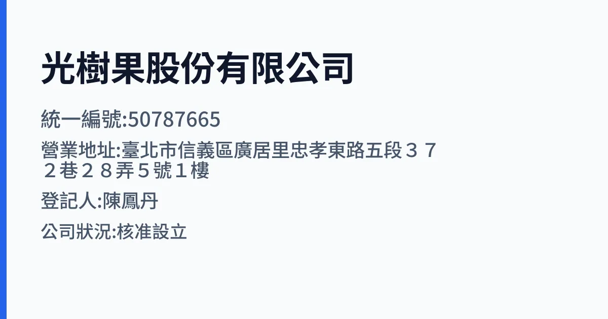 光樹果股份有限公司 - 統編 50787665(臺北市) 公司登記資料與營業項目詳細圖表