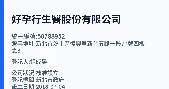 好孕行生醫股份有限公司的照片-統編 50788952(新北市) 公司登記資料與營業項目詳細圖表