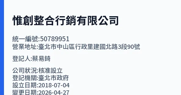 惟創整合行銷有限公司的照片-統編 50789951(臺北市) 公司登記資料與營業項目詳細圖表