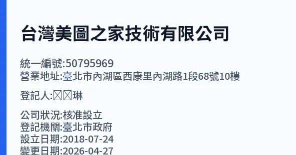 台灣美圖之家技術有限公司的照片-統編 50795969(臺北市) 公司登記資料與營業項目詳細圖表