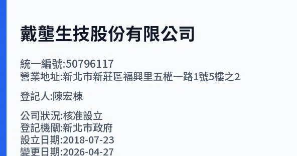 戴壟生技股份有限公司的照片-統編 50796117(新北市) 公司登記資料與營業項目詳細圖表
