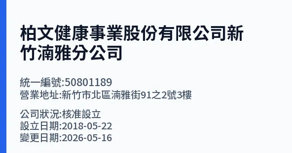 柏文健康事業股份有限公司新竹湳雅分公司的照片-統編 50801189(新竹市) 公司登記資料與營業項目詳細圖表