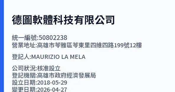 德圖軟體科技有限公司的照片-統編 50802238(高雄市) 公司登記資料與營業項目詳細圖表