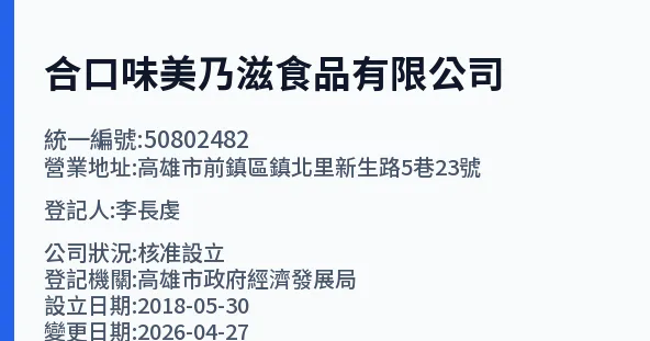 合口味美乃滋食品有限公司的照片-統編 50802482(高雄市) 公司登記資料與營業項目詳細圖表