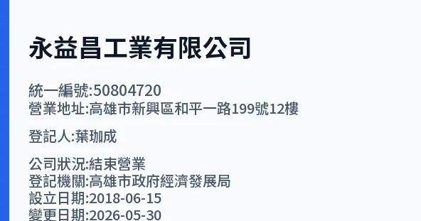 永益昌工業有限公司的照片-統編 50804720(高雄市) 公司登記資料與營業項目詳細圖表