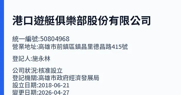 港口遊艇俱樂部股份有限公司的照片-統編 50804968(高雄市) 公司登記資料與營業項目詳細圖表