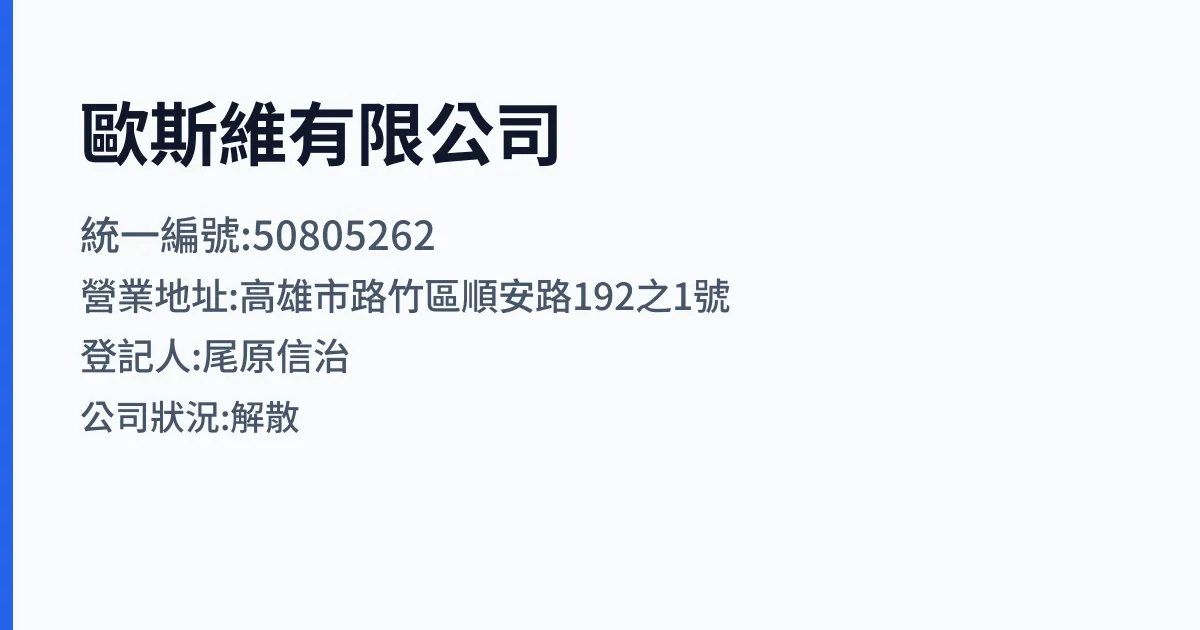 歐斯維有限公司 - 統編 50805262(高雄市) 公司登記資料與營業項目詳細圖表