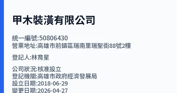 甲木裝潢有限公司的照片-統編 50806430(高雄市) 公司登記資料與營業項目詳細圖表