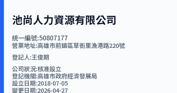 池尚人力資源有限公司的照片-統編 50807177(高雄市) 公司登記資料與營業項目詳細圖表