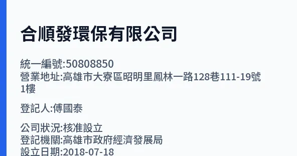 合順發環保有限公司的照片-統編 50808850(高雄市) 公司登記資料與營業項目詳細圖表