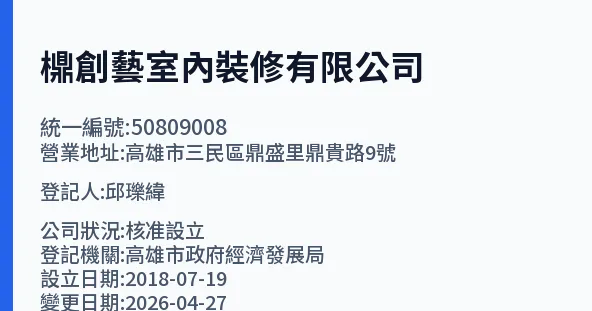 檙創藝室內裝修有限公司的照片-統編 50809008(高雄市) 公司登記資料與營業項目詳細圖表