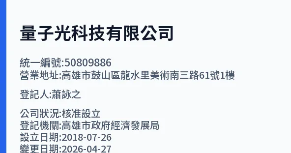 量子光科技有限公司的照片-統編 50809886(高雄市) 公司登記資料與營業項目詳細圖表