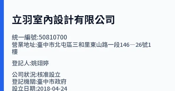 立羽室內設計有限公司的照片-統編 50810700(臺中市) 公司登記資料與營業項目詳細圖表