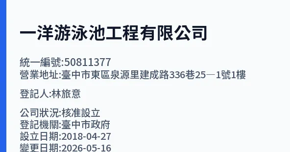 一洋游泳池工程有限公司的照片-統編 50811377(臺中市) 公司登記資料與營業項目詳細圖表