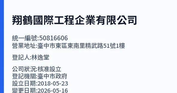 翔鶴國際工程企業有限公司的照片-統編 50816606(臺中市) 公司登記資料與營業項目詳細圖表