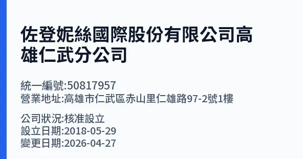 佐登妮絲國際股份有限公司高雄仁武分公司的照片-統編 50817957(高雄市) 公司登記資料與營業項目詳細圖表