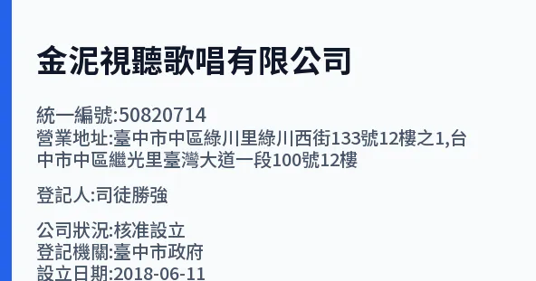 金泥視聽歌唱有限公司的照片-統編 50820714(臺中市) 公司登記資料與營業項目詳細圖表
