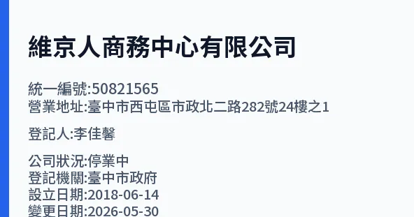 維京人商務中心有限公司的照片-統編 50821565(臺中市) 公司登記資料與營業項目詳細圖表