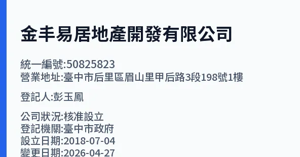 金丰易居地產開發有限公司的照片-統編 50825823(臺中市) 公司登記資料與營業項目詳細圖表