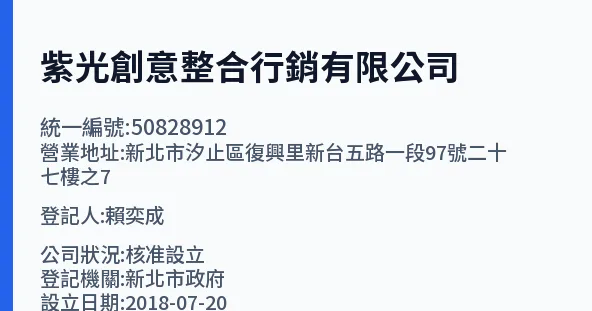 紫光創意整合行銷有限公司的照片-統編 50828912(新北市) 公司登記資料與營業項目詳細圖表