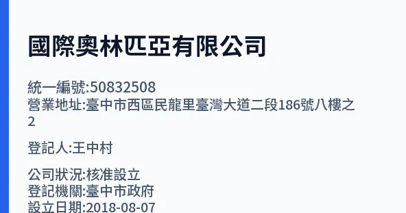 國際奧林匹亞有限公司的照片-統編 50832508(臺中市) 公司登記資料與營業項目詳細圖表