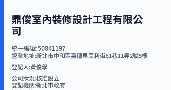 鼎俊室內裝修設計工程有限公司的照片-統編 50841197(新北市) 公司登記資料與營業項目詳細圖表