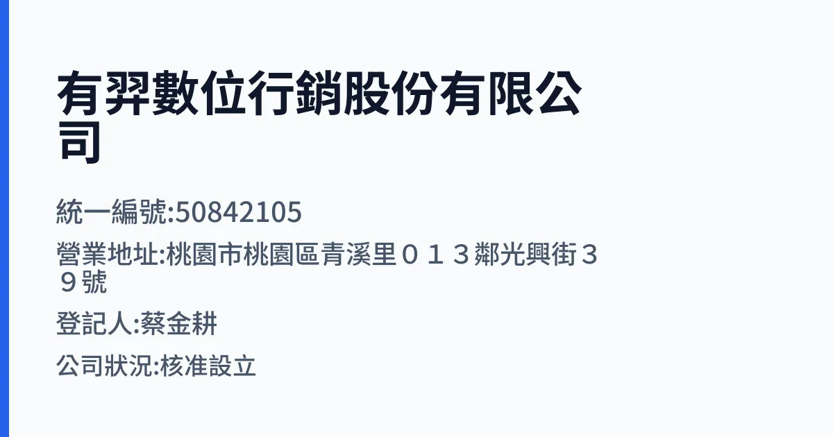 有羿數位行銷股份有限公司 - 統編 50842105(桃園市) 公司登記資料與營業項目詳細圖表