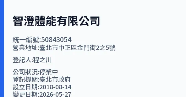 智澄體能有限公司的照片-統編 50843054(臺北市) 公司登記資料與營業項目詳細圖表