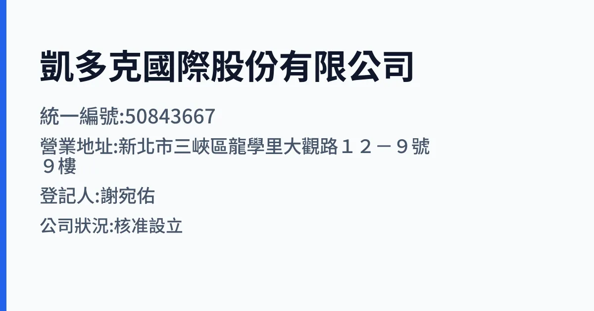 凱多克國際股份有限公司 - 統編 50843667(新北市) 公司登記資料與營業項目詳細圖表