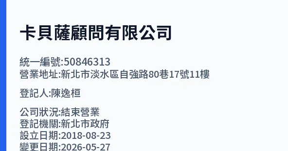 卡貝薩顧問有限公司的照片-統編 50846313(新北市) 公司登記資料與營業項目詳細圖表