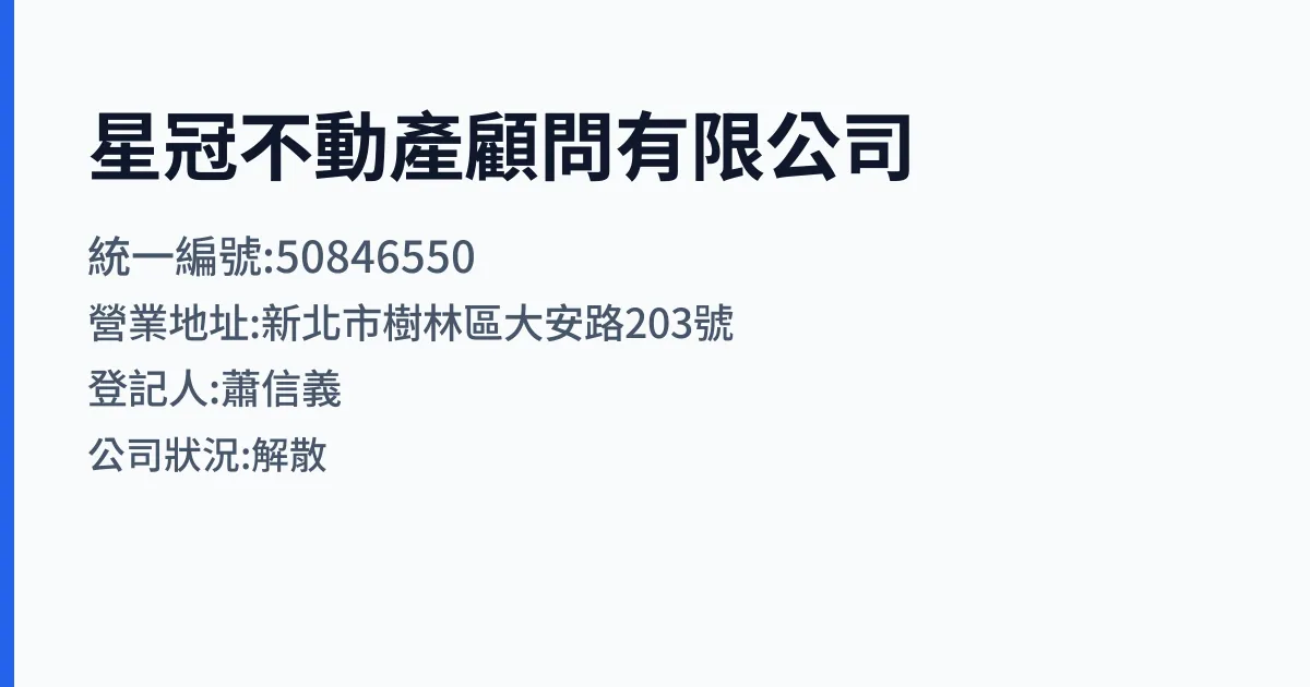 星冠不動產顧問有限公司 - 統編 50846550(新北市) 公司登記資料與營業項目詳細圖表