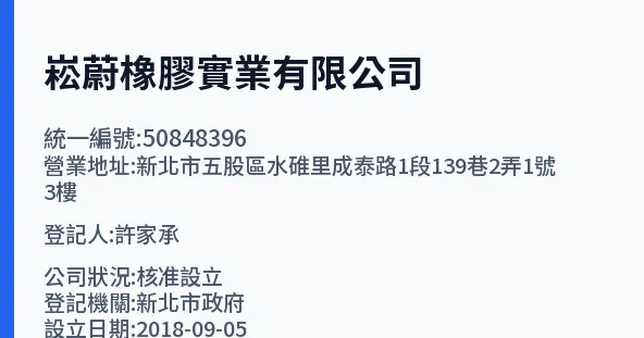 崧蔚橡膠實業有限公司的照片-統編 50848396(新北市) 公司登記資料與營業項目詳細圖表