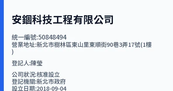 安錮科技工程有限公司的照片-統編 50848494(新北市) 公司登記資料與營業項目詳細圖表