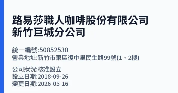 路易莎職人咖啡股份有限公司新竹巨城分公司的照片-統編 50852530(新竹市) 公司登記資料與營業項目詳細圖表
