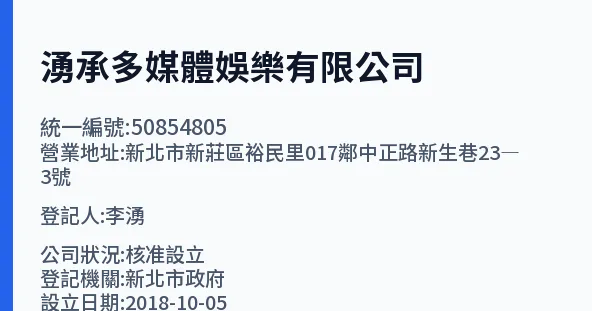 湧承多媒體娛樂有限公司的照片-統編 50854805(新北市) 公司登記資料與營業項目詳細圖表