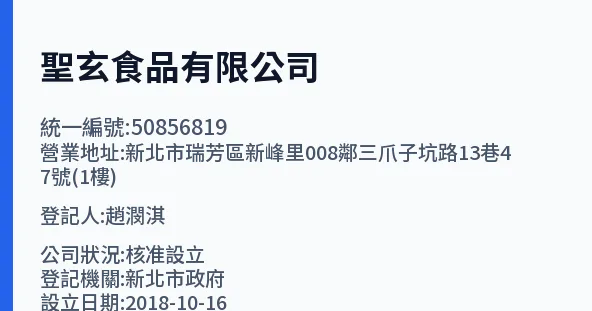 聖玄食品有限公司的照片-統編 50856819(新北市) 公司登記資料與營業項目詳細圖表