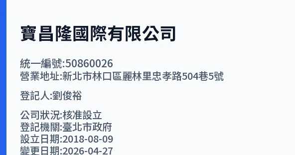寶昌隆國際有限公司的照片-統編 50860026(新北市) 公司登記資料與營業項目詳細圖表