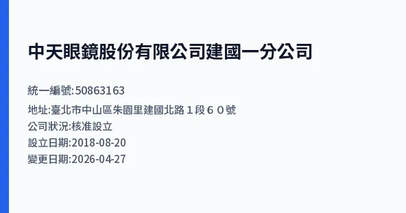 中天眼鏡股份有限公司建國一分公司的照片-統編 50863163(臺北市) 公司登記資料與營業項目詳細圖表