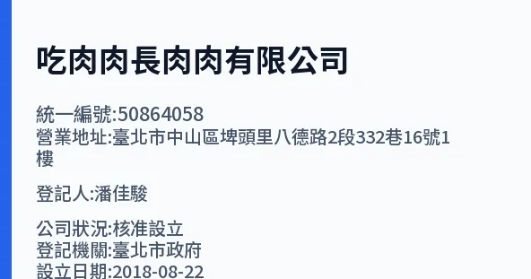 吃肉肉長肉肉有限公司的照片-統編 50864058(臺北市) 公司登記資料與營業項目詳細圖表