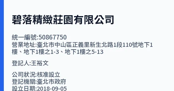 碧落精緻莊園有限公司的照片-統編 50867750(臺北市) 公司登記資料與營業項目詳細圖表