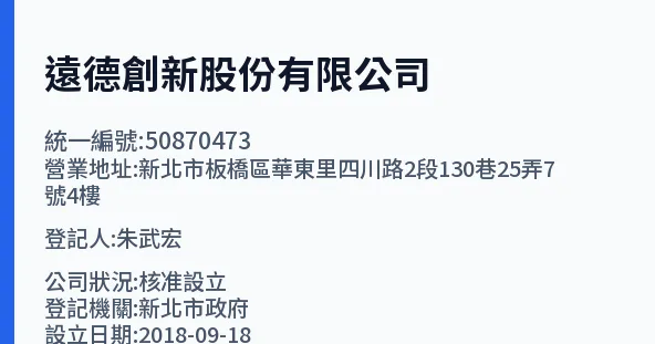 遠德創新股份有限公司的照片-統編 50870473(新北市) 公司登記資料與營業項目詳細圖表
