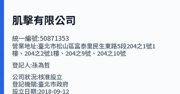 肌擊有限公司的照片-統編 50871353(臺北市) 公司登記資料與營業項目詳細圖表